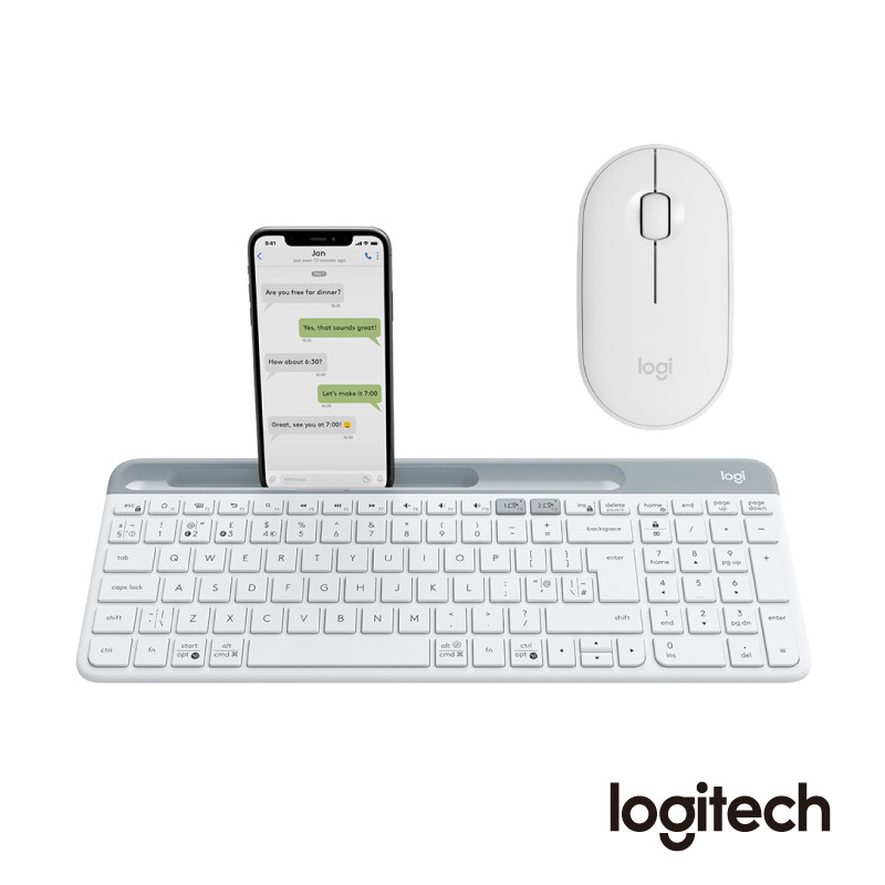 羅技 K580+M350 無線藍芽鍵鼠禮盒(珍珠白)